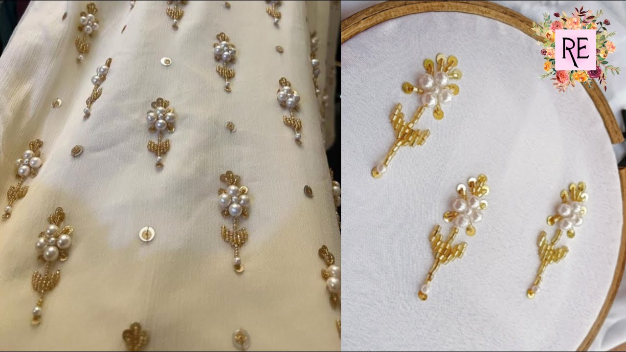 All over hand embroidery beads work. Beadwork, Easy beads work for ...