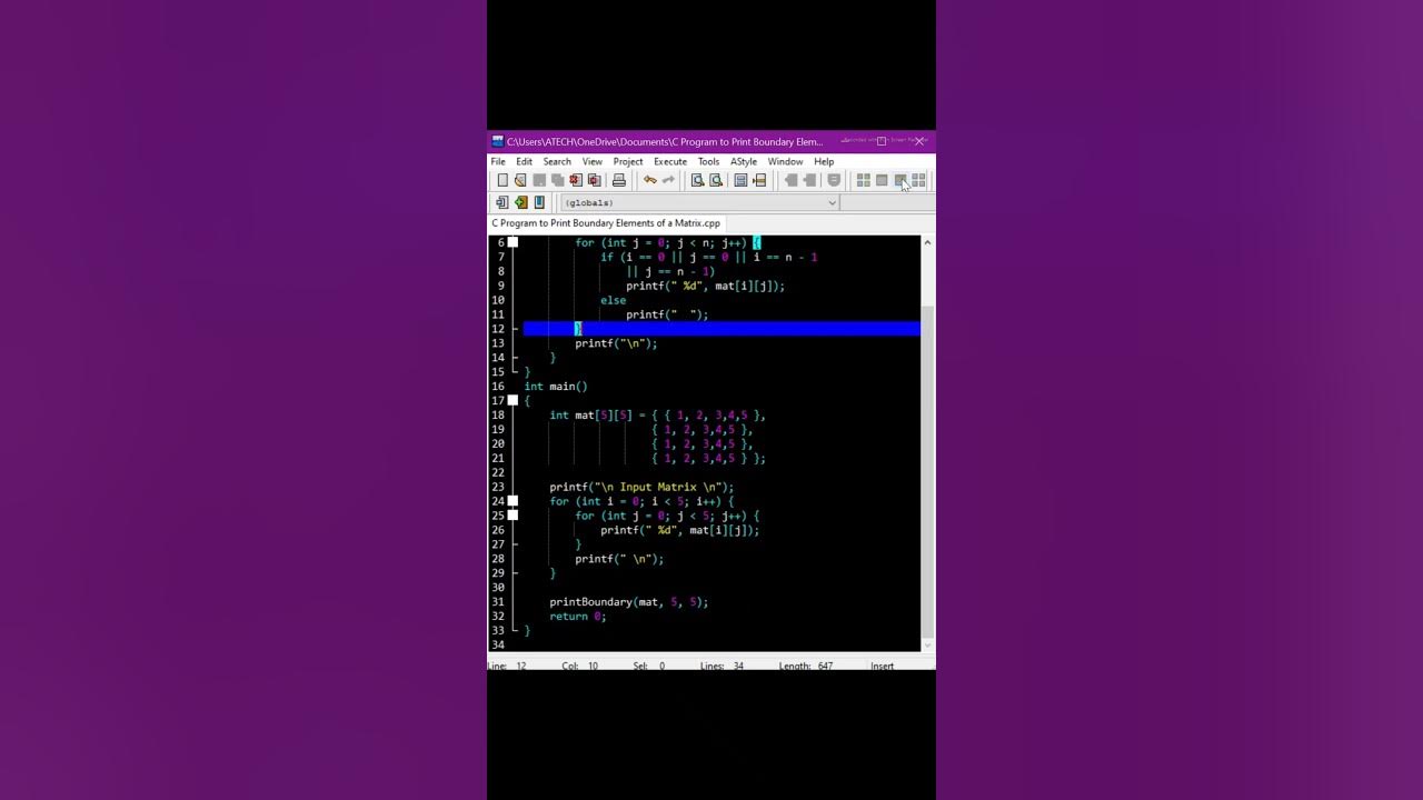 Trending C Code Shorts Print Boundary Elements Of Matrix Coding Clanguage Codinglife