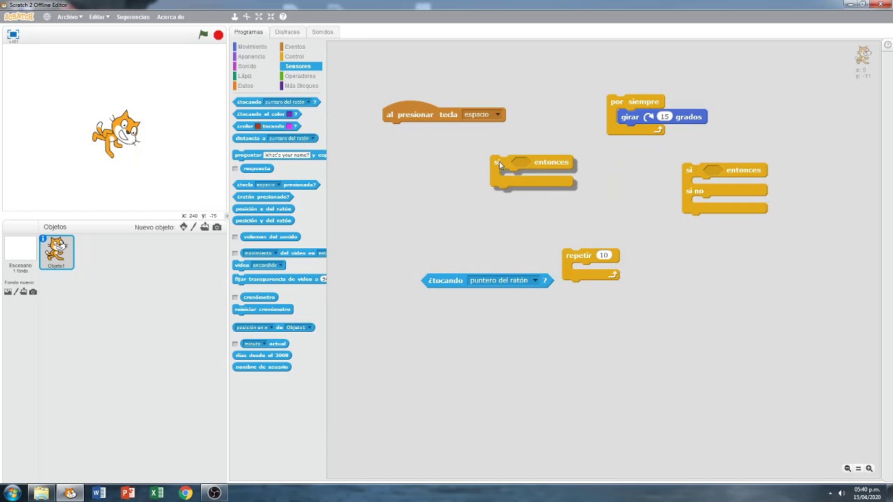 Bloques de control y sensores en Scratch - YouTube
