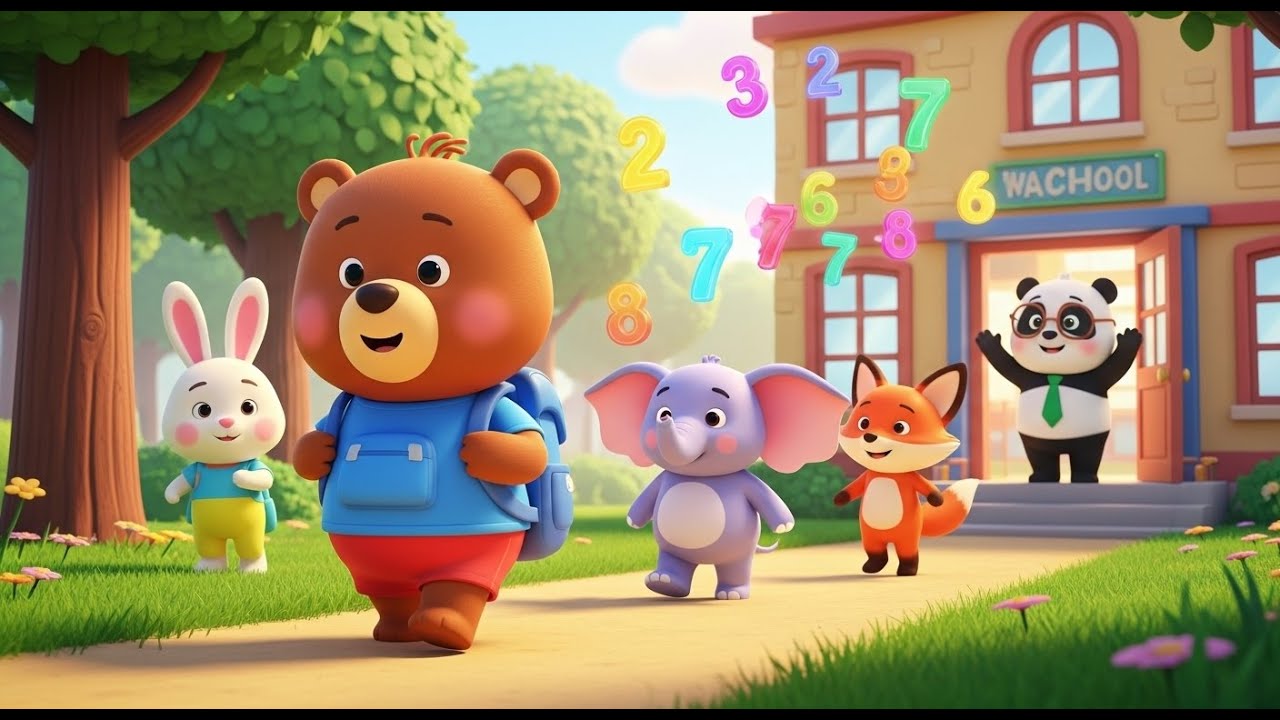 🎵 “One Little Bear Went to School | Learning Numbers & Colors | Nursery ...