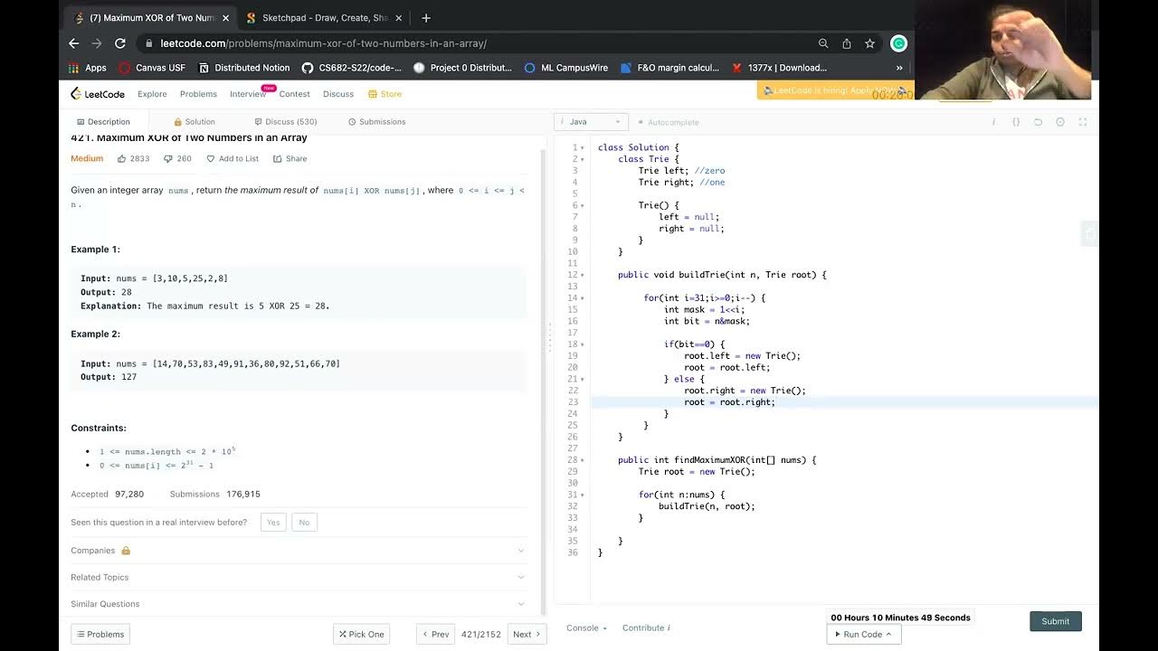 421. Maximum XOR of Two Numbers in an Array | 27th Jan 2022 | Leetcode Daily - YouTube