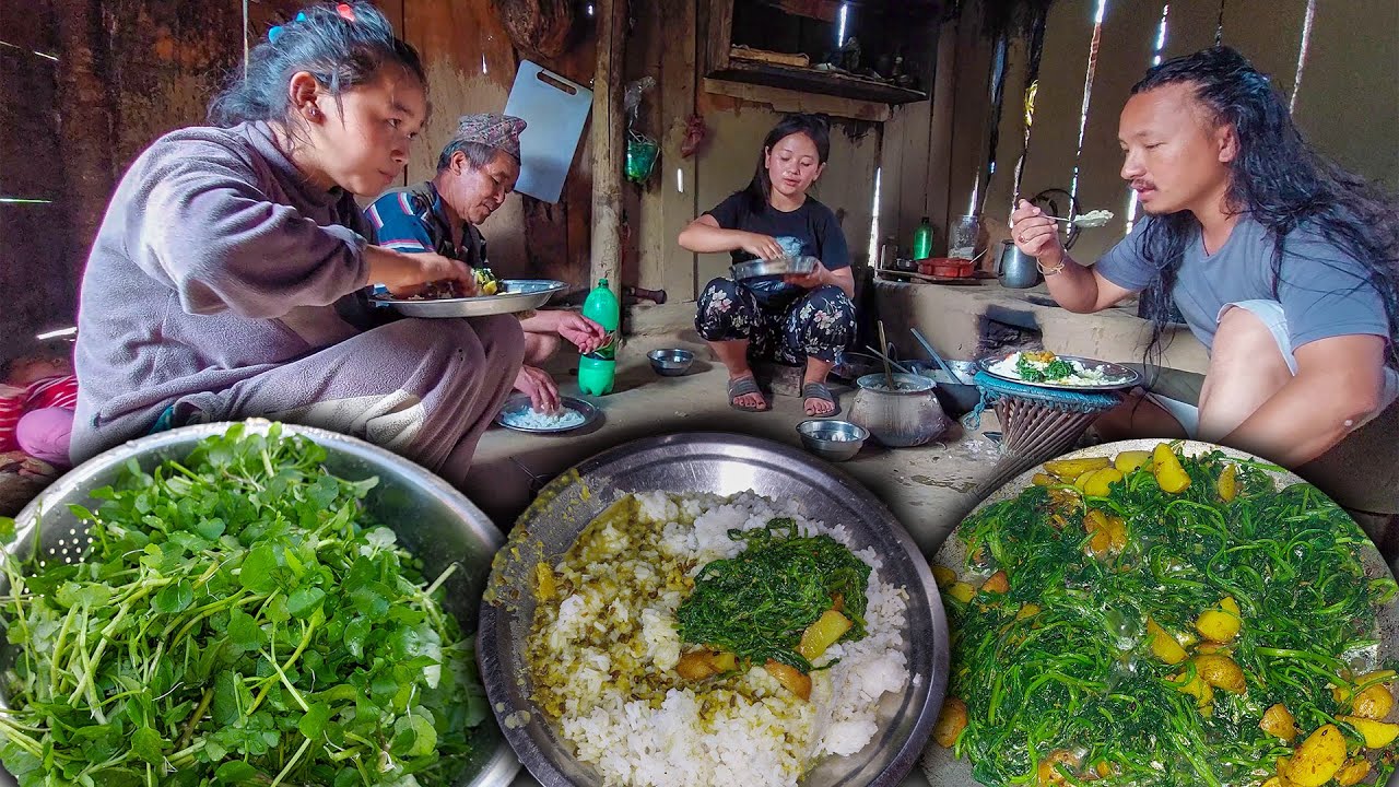 Greens vegetable & Potato mix Recipe Rice | Sim Rayo | सिम साग सङ्ग ...