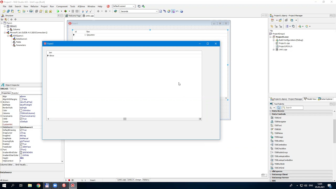 C Builder Malumotlar Bazasida Adoquery Komponentasi Bilan Ishlash Youtube