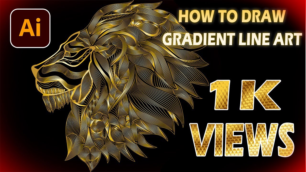 Adobe illustrator line art / How to draw gradient line art / golden ...