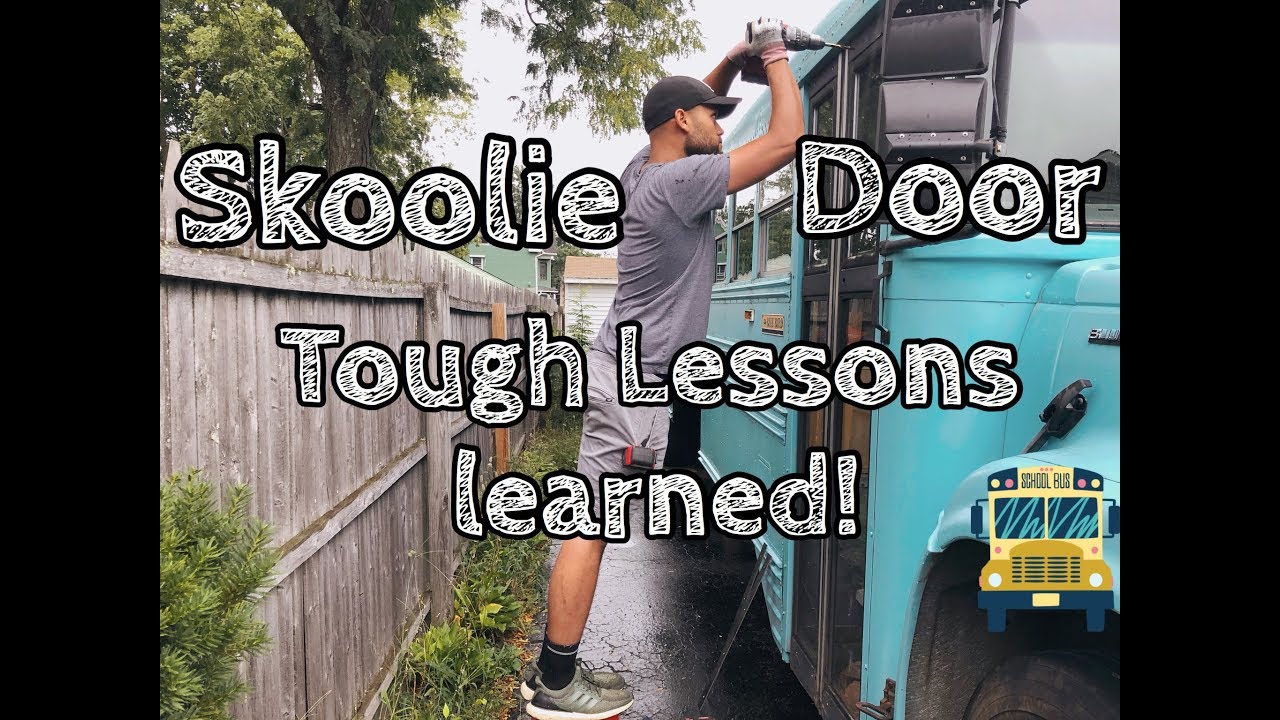 School Bus Conversion: Refurbishing Original Door - YouTube