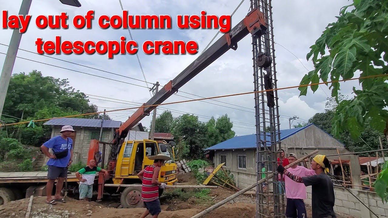 covered court column lay- out using crane - YouTube