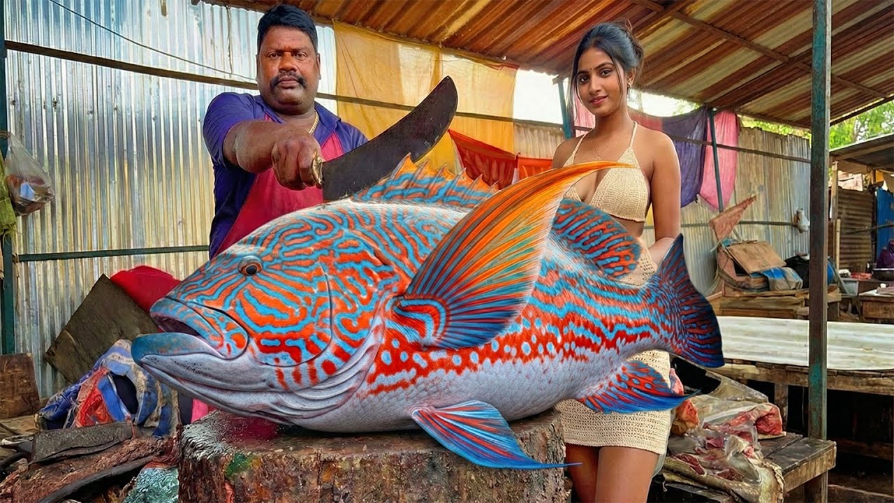 Wow! Amazing Multicolor Giant Grouper Fish Cutting Skills – Girl ...