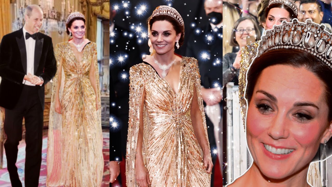 Princess Kate Spotted In Lovers Knot Tiara And Goldfinger Dress With ...