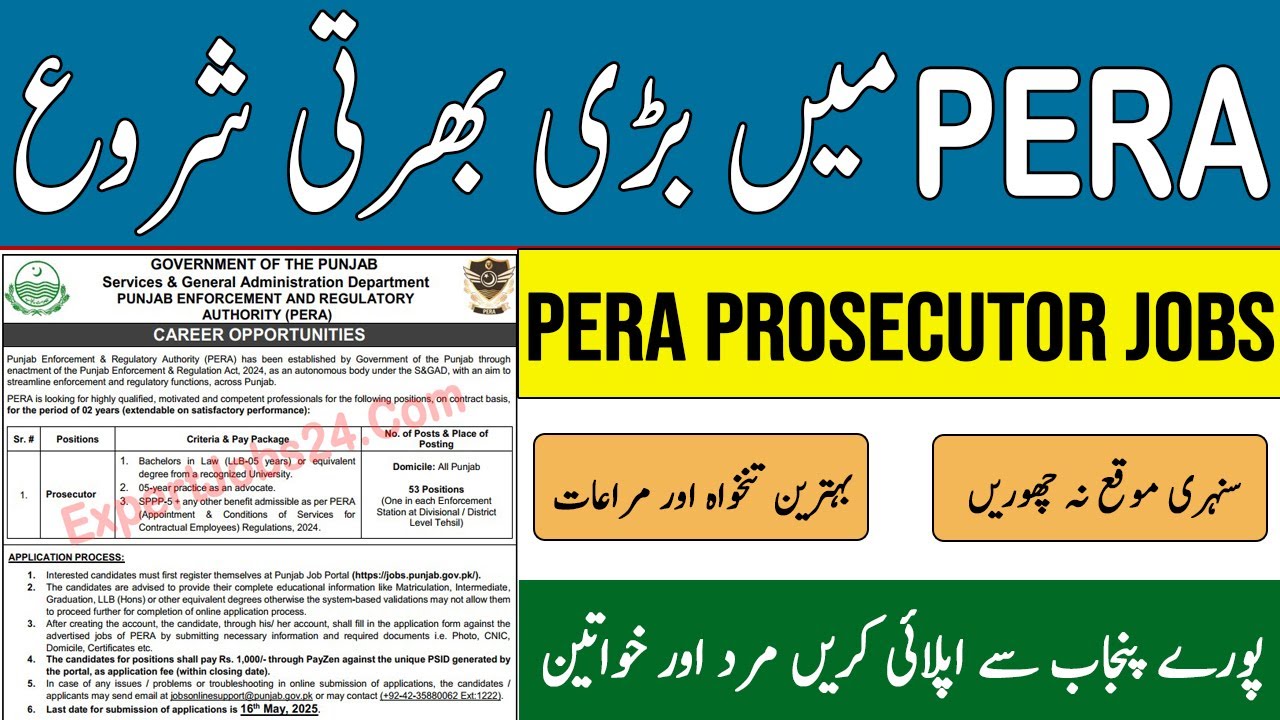 How to Apply For PERA Prosecutor Jobs, Punjab Enforcement and ...
