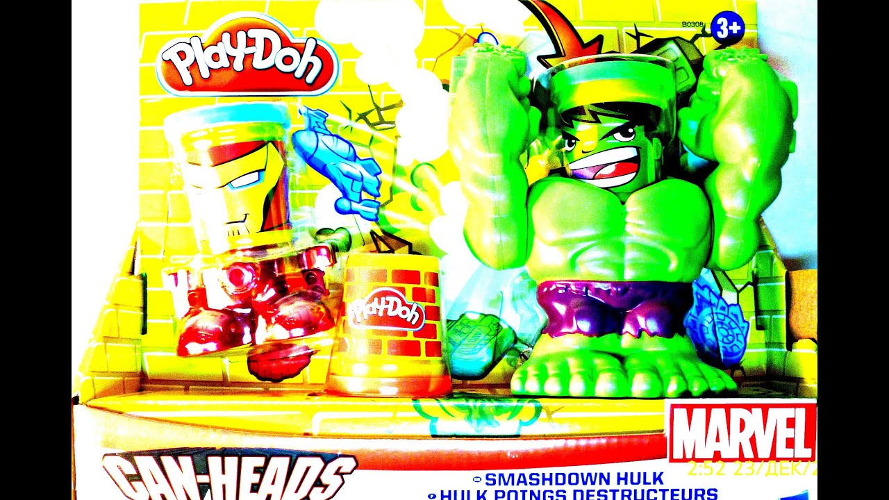 Play Doh CAN HEADS Smashdown Hulk Featuring Iron Man Marvel Superhero ...