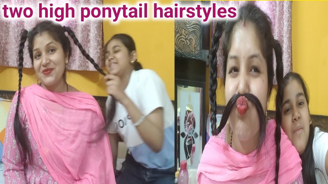 Tiya को दिया दो चोटी करने का Challenge || two high ponytail hairstyles ...