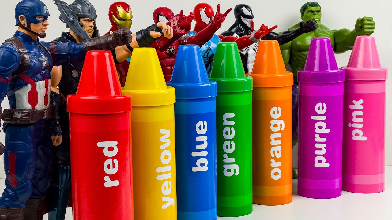 8 AVENGERS SUPERHERO CRAYON Satisfying Unboxing: Hulk, Spiderman, Iron ...