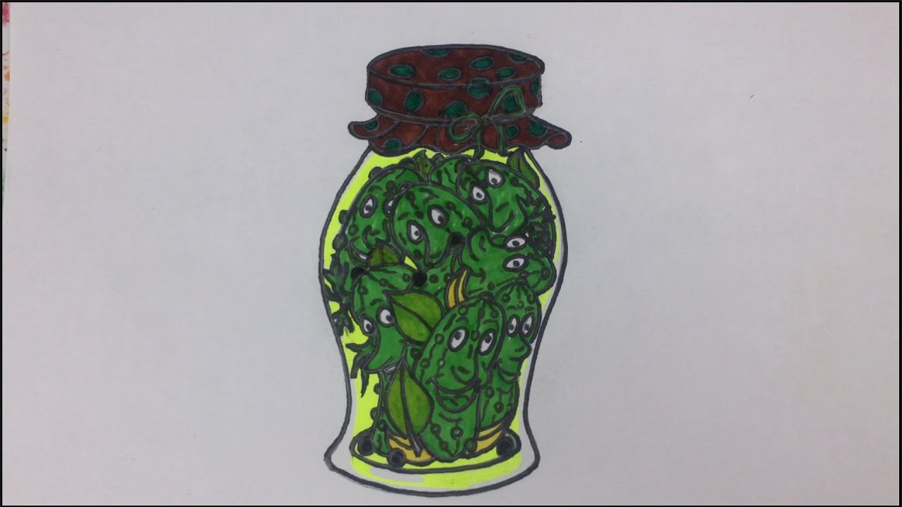 How to draw a jar of pickles - YouTube