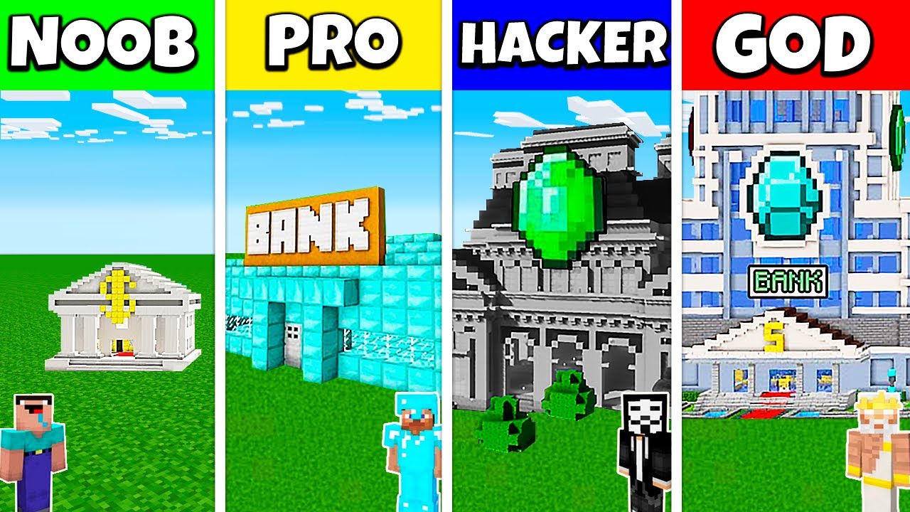 BANK ROBBERY HOUSE BASE BUILD CHALLENGE - Minecraft Battle NOOB vs PRO ...