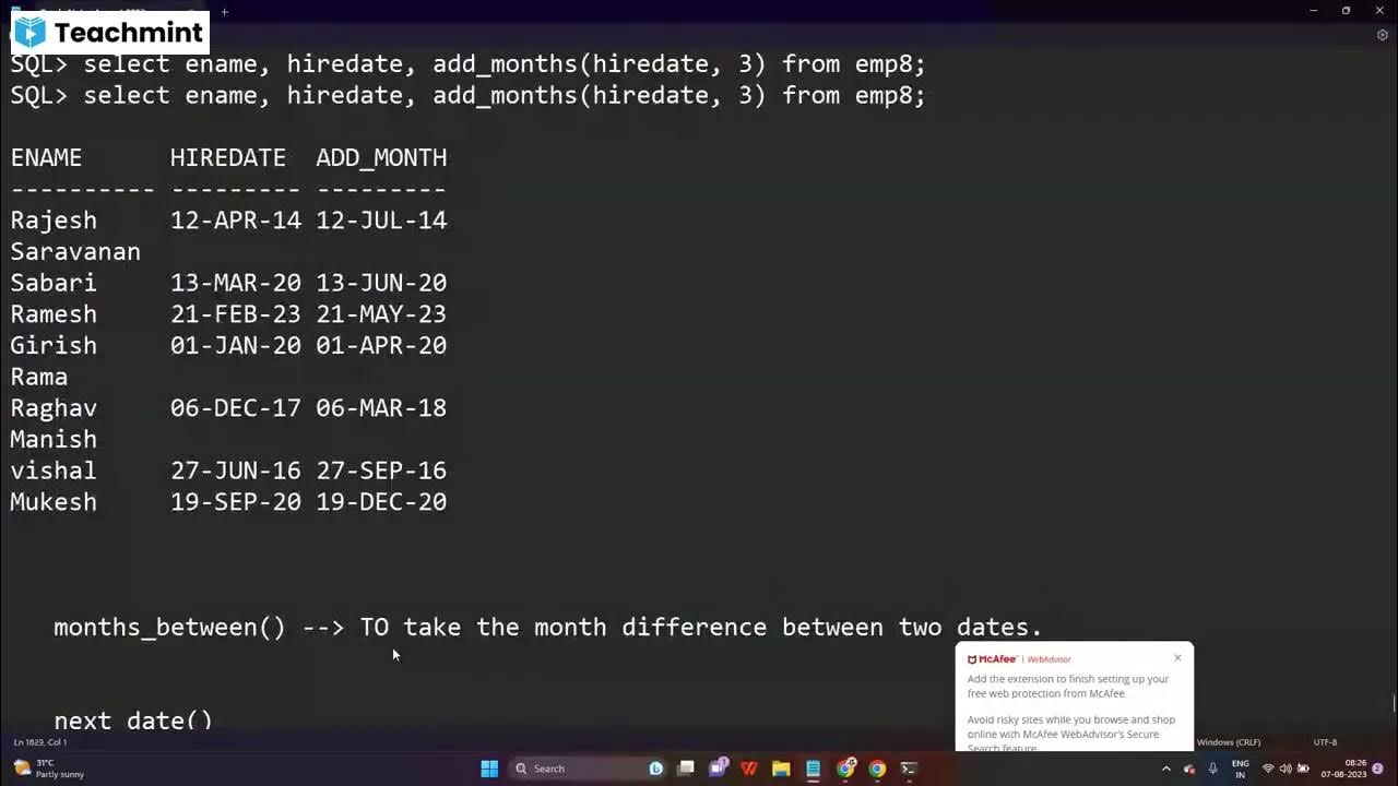 Oracle Date And Date Conversation Functions In Sql Youtube