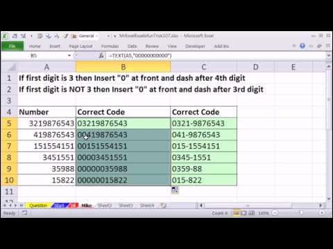 Mr Excel & excelisfun Trick 107: Add Leading Zero At Front & Dash In Middle, Variable Length ...