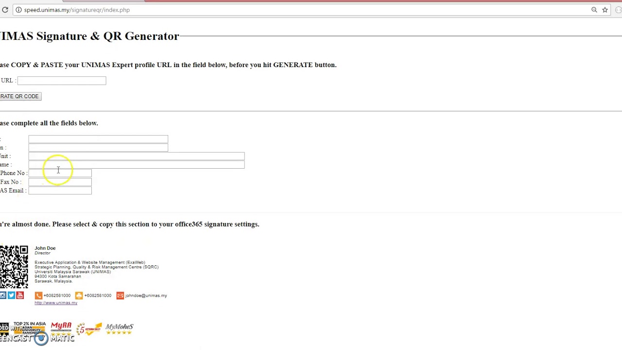 Create QR Signature Settings - UNIMAS email - YouTube