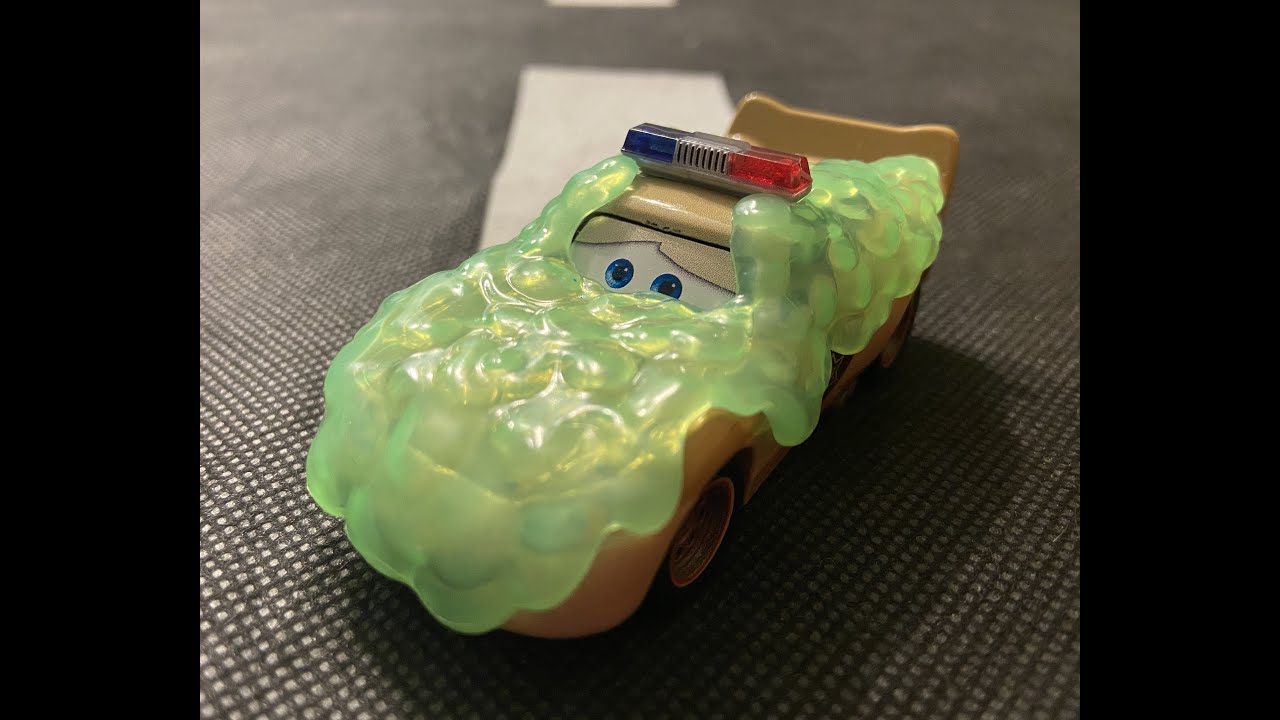DISNEY PIXAR CARS ON THE ROAD SLIME COVERED DEPUTY HAZARD LIGHTNING ...