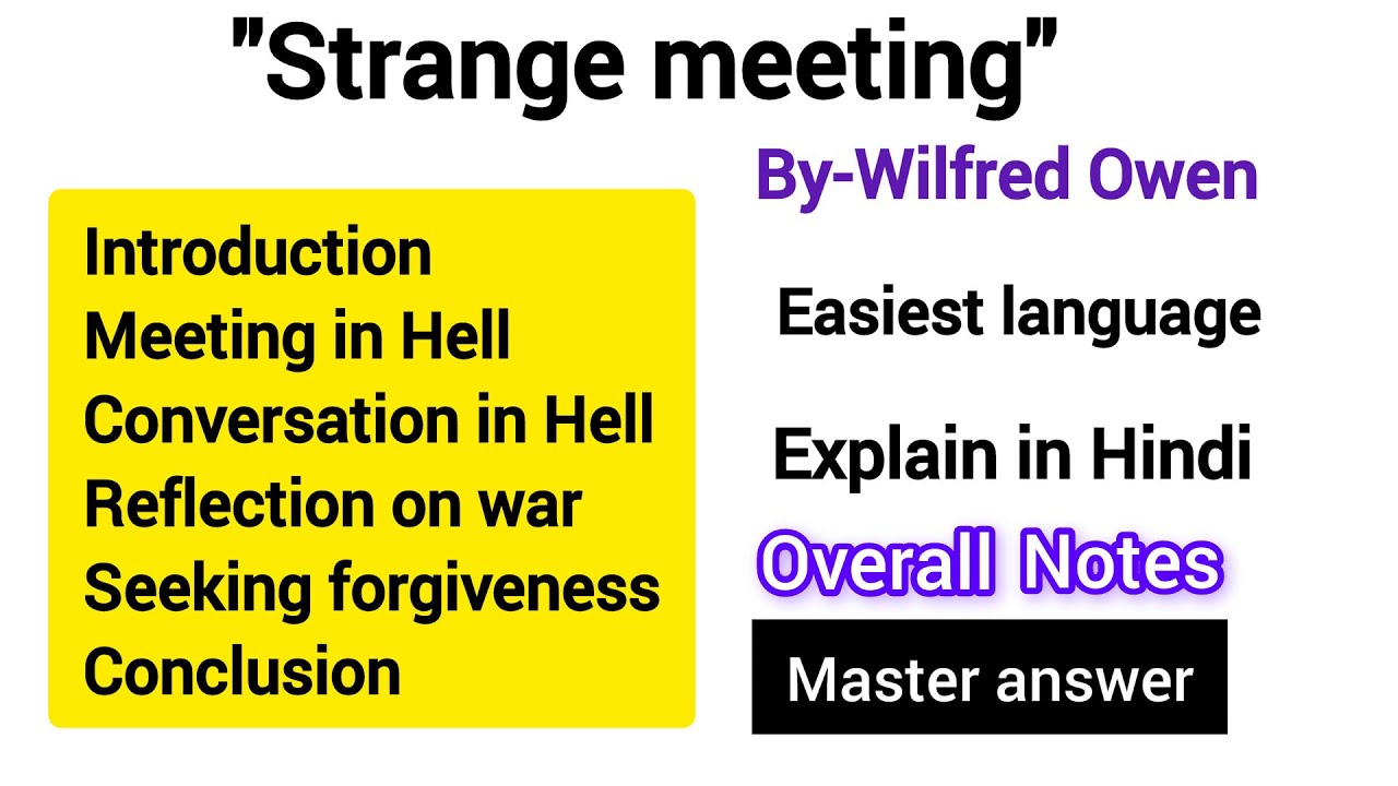 "Strange meeting" by Wilfred owen in Hindi . |master answer| Notes ...