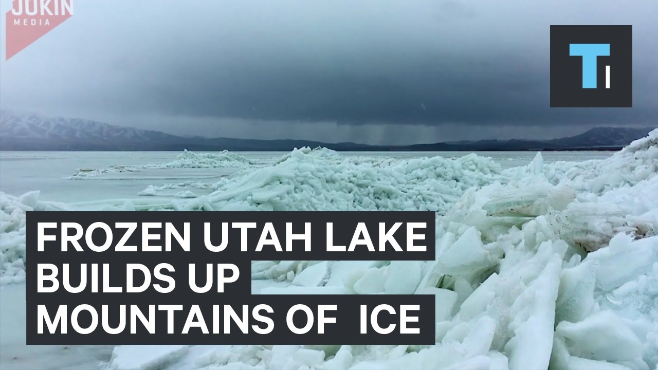 Watch as frozen Utah Lake builds up mountains of crumpled ice - YouTube