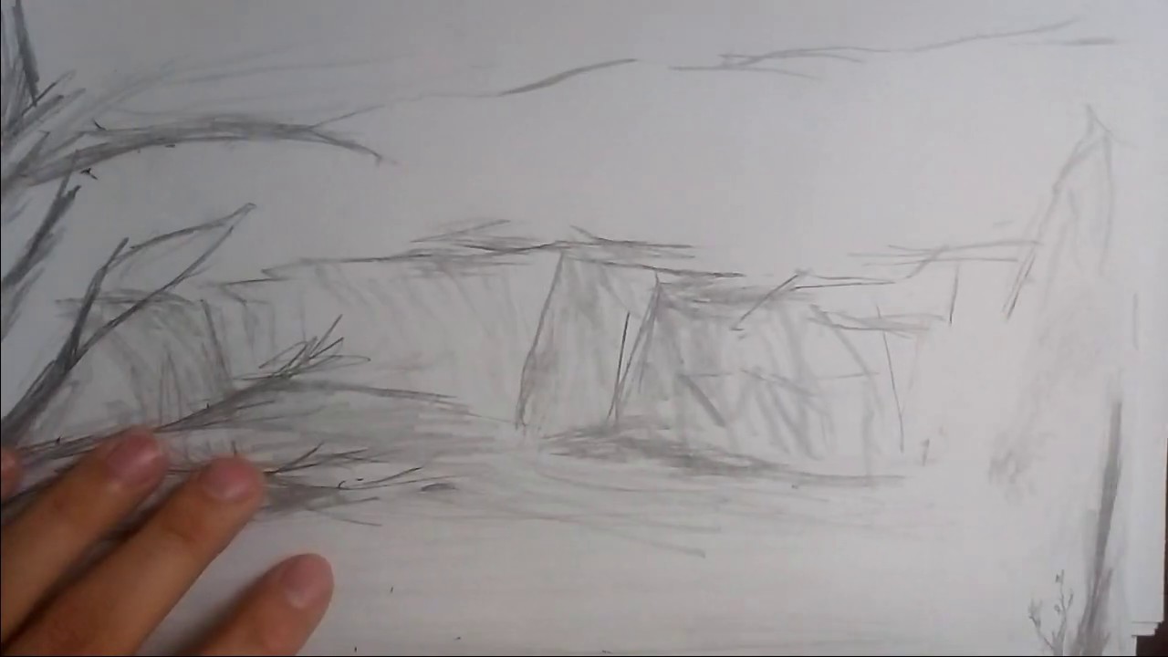 drawin a nature with a lake and waterfall quick and dirty - YouTube