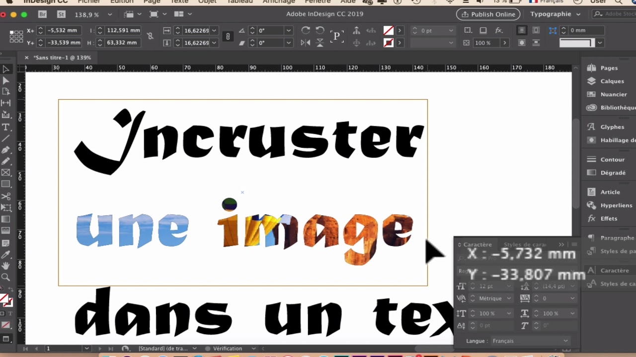 Incruster une image dans un texte sous indesign - YouTube