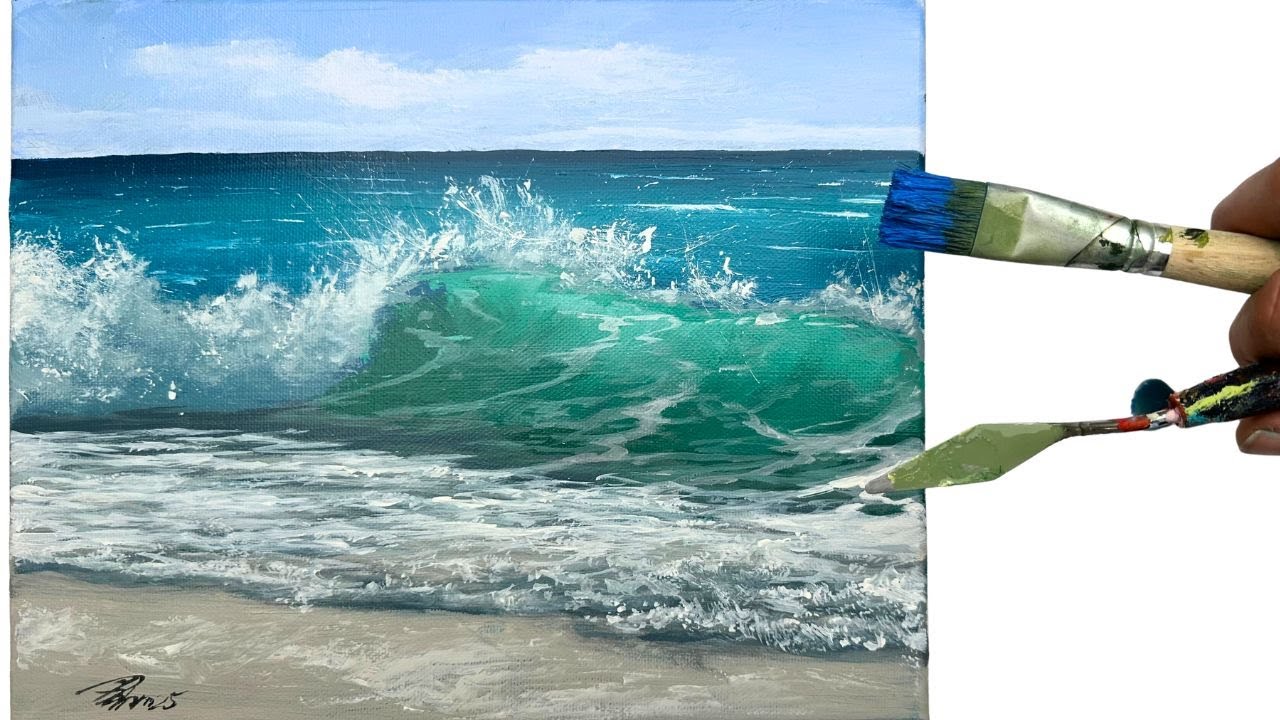 Strand & Welle malen mit Acryl - als ANFÄNGER (Anleitung) - YouTube