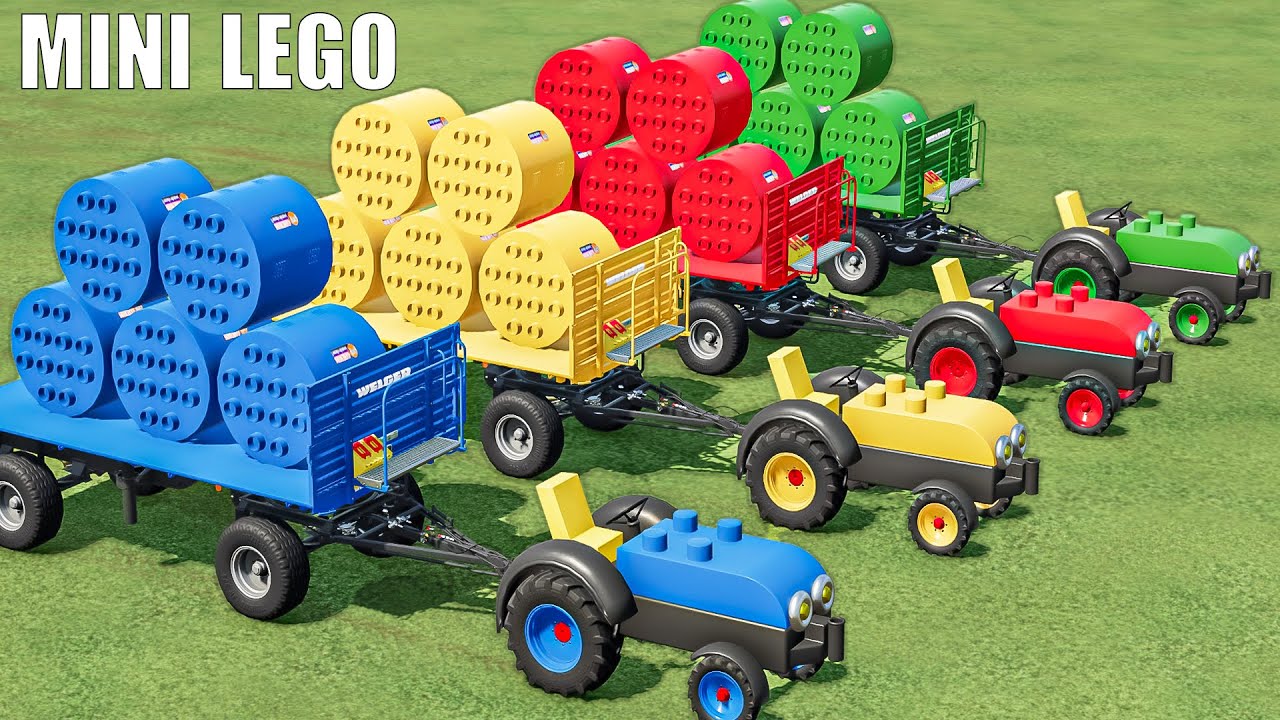 Mini Tractor of Colors! Transport Mini Lego Tractors to Lego Farm! Bale ...