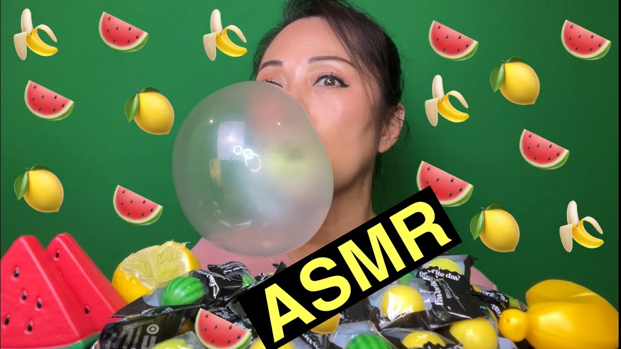 ASMR CHOKING ON LEMON-UNUSUAL FRUITY FILLED GUM BALLS: BLOWING BUBBLES ...