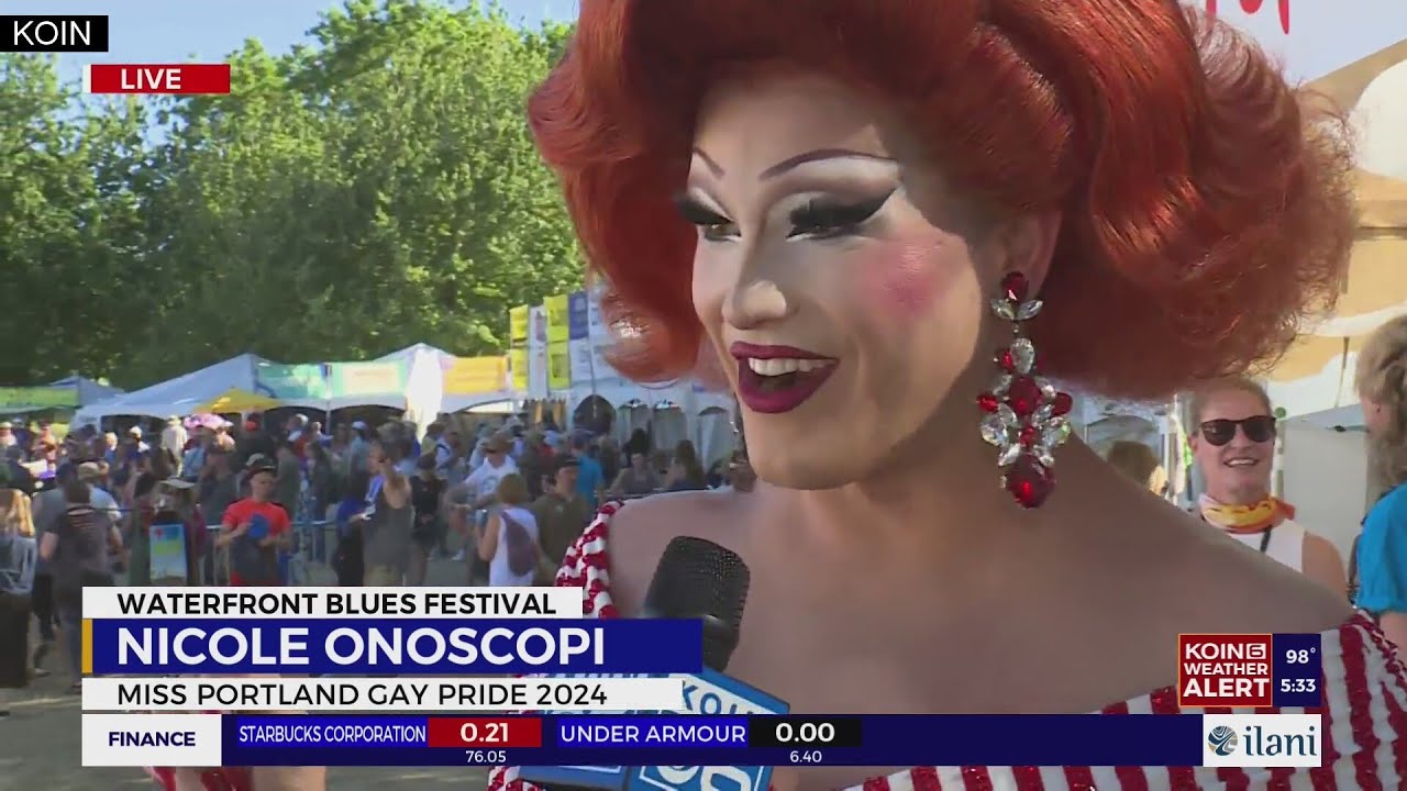 Drag Queen Nicole Onoscopi celebrates the Blues Fest - YouTube