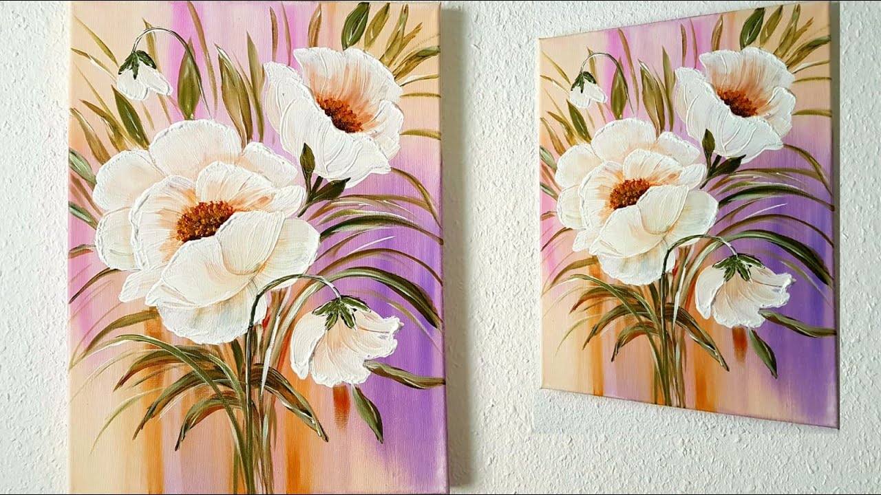 Blumen Malen Acryl Weiß in Echtzeit für Anfänger - Flowers Acrylic ...