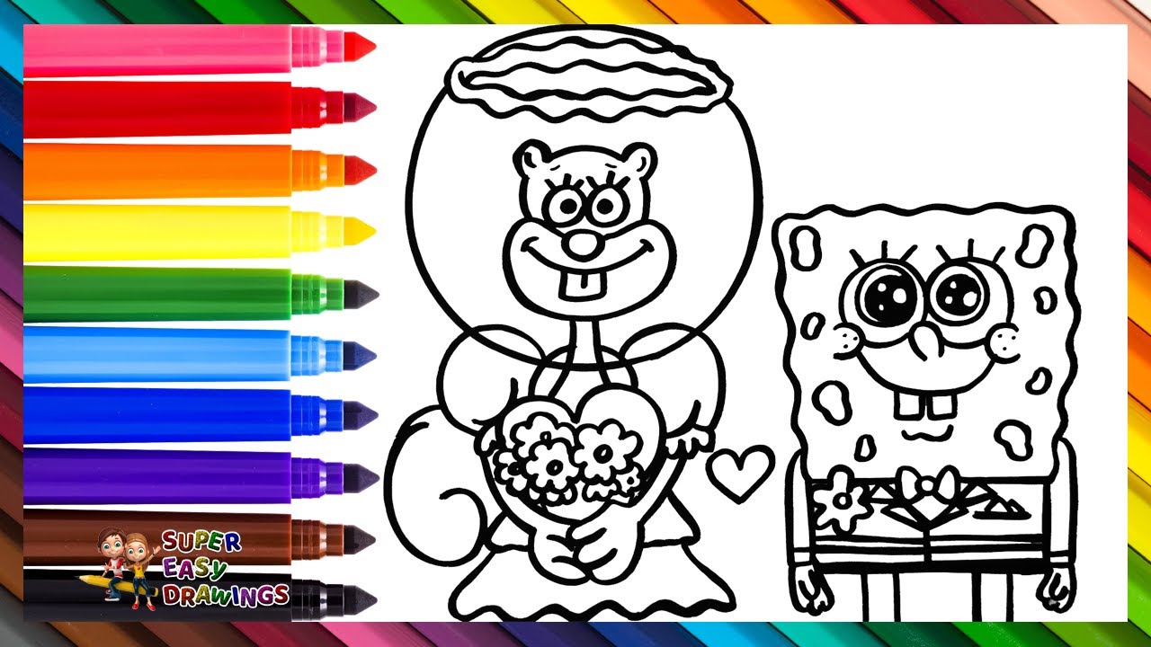 Draw and Color SpongeBob and Sandy Cheeks Getting Married 🧽 ️🐿️🤵⚭👰‍♀️🌊 ...