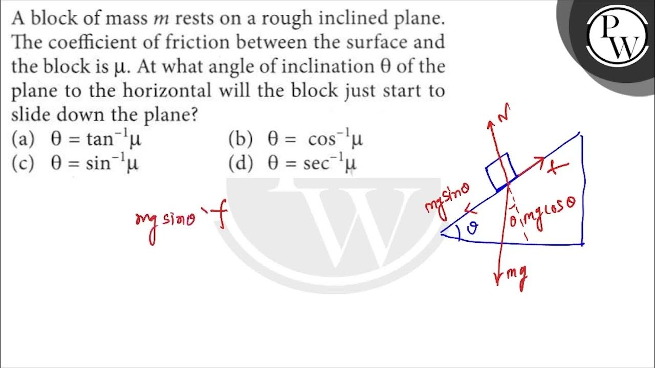 A block of mass \( m \) rests on a rough inclined plane. P The coef... - YouTube
