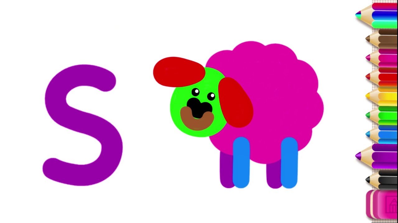 ABC DRAW for kids | Drawing Alphabets and Coloring | Draw the Letter S ...