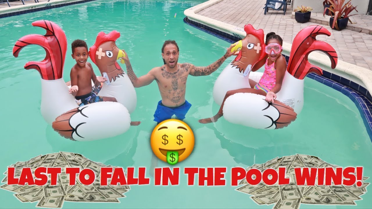 LAST TO FALL IN THE POOL WINS $$$$ - CHALLENGE - YouTube