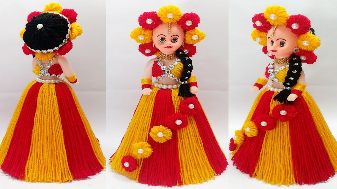BEAUTIFUL WOOLEN DOLL CRAFT/HOW TO DECORATE DOLL WITH WOOLEN/oon ki ...
