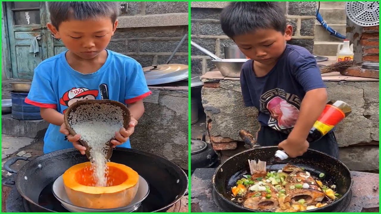 Awesome talent ! Little chef cooking food food 조리 クック Rural life smart ...