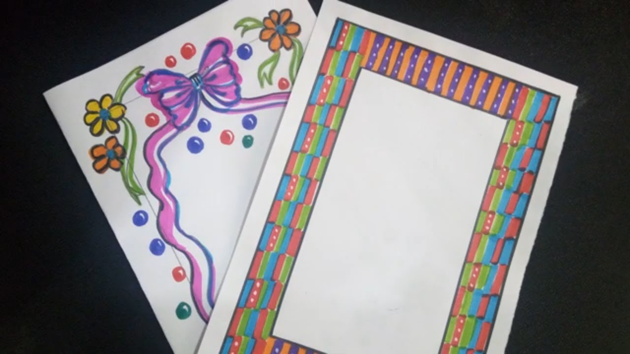 Border drawing designs on paper | Ribbon draw | Project File Design ...