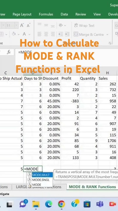 How to Calculate MODE & RANK Functions in Excel? #shorts #viralvideo #excelfunction #shortsfeed ...