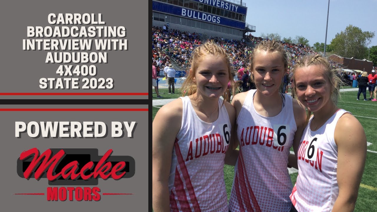 Carroll Broadcasting Sports Network interview with Audubon 4x400 after PR at State Track 2023 ...
