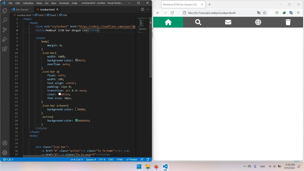 Membuat ICON BAR Horizontal dengan CSS fontawesome - YouTube
