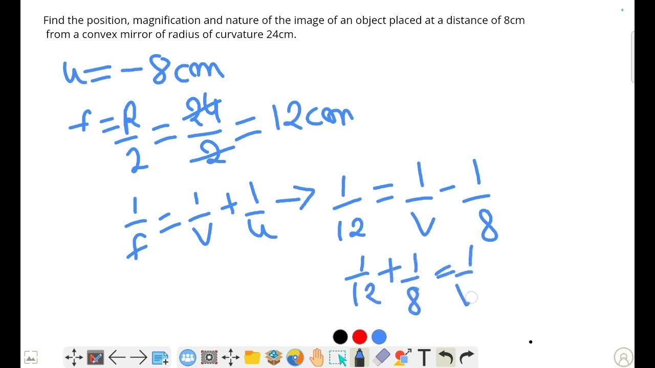 Find the position, magnification and nature of the image of an object placed at a distance of ...