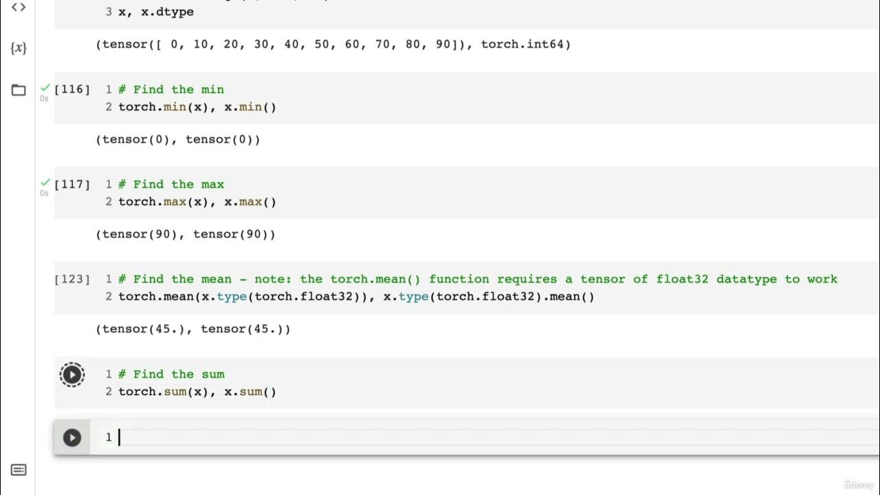 L.1.6.93: Finding the Min Max Mean and Sum of Tensors (Tensor Aggregation) - YouTube