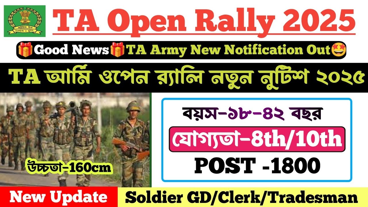 💥TA Army Open Rally New Notification 2025।যোগ্যতা-8th/10th পাশ ...