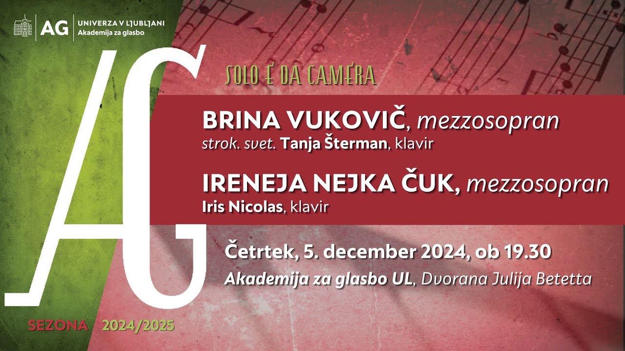 Koncertni cikel Solo e da camera: BRINA VUKOVIČ in IRENEJA NEJKA ČUK ...