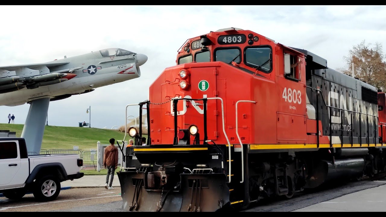 Canadian National Railway "CN" freight train rolling through downtown ...