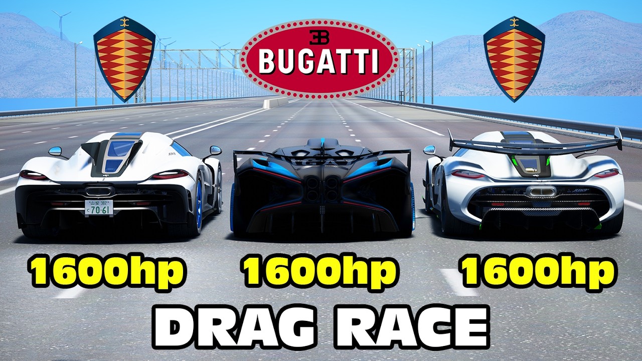 Bugatti Bolide vs Koenigsegg Absolut vs Koenigsegg Jesko DRAG RACE ...