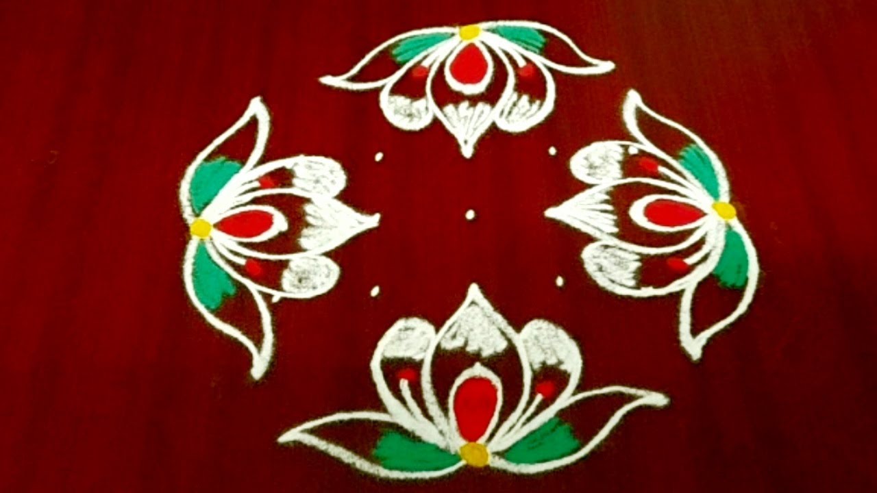 7*1dots beautiful creative lotus design rangoli/traditional easyrangoli ...