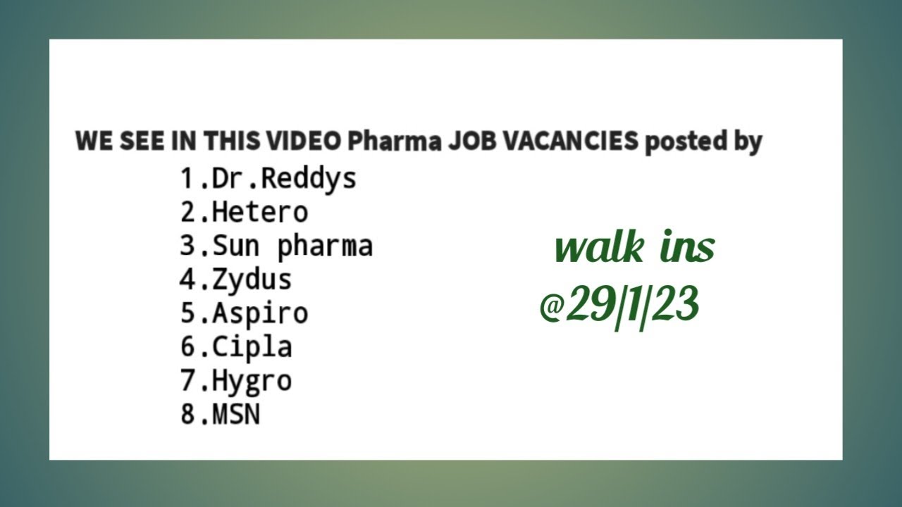 Pharma job vacancies| Dr.Reddys||Hetero||Sun||Cipla||MSN|| Zydus# ...