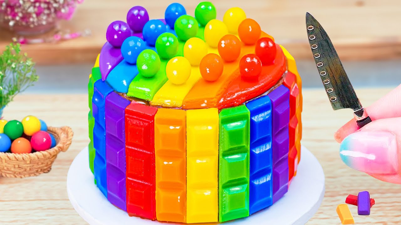 Rainbow Cake Using KITKAT - OREO - DAIRY MILK 🌈 Colorful Miniature ...